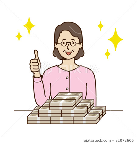 An elderly woman who likes money in front of her - Stock Illustration ...
