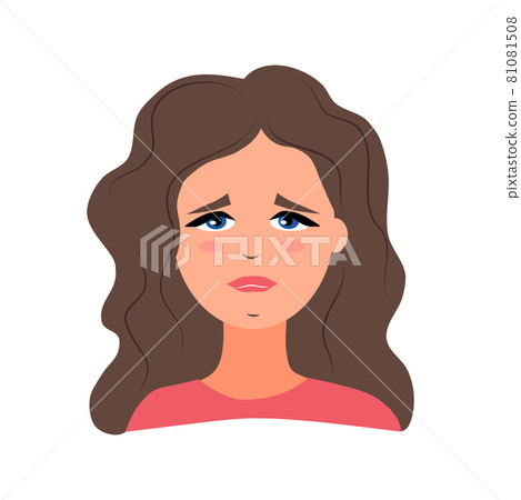 A sad young woman in a flat style. Avatar is a... - Stock Illustration ...