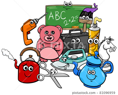 funny objects characters group cartoon... - Stock Illustration ...
