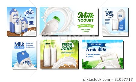 Milk Packages Creative Promo Posters Set Vector - Stock Illustration ...