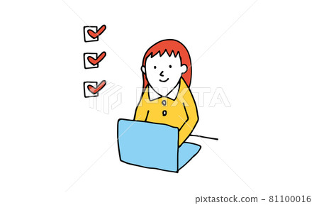 A woman checking online to a PC - Stock Illustration [81100016] - PIXTA