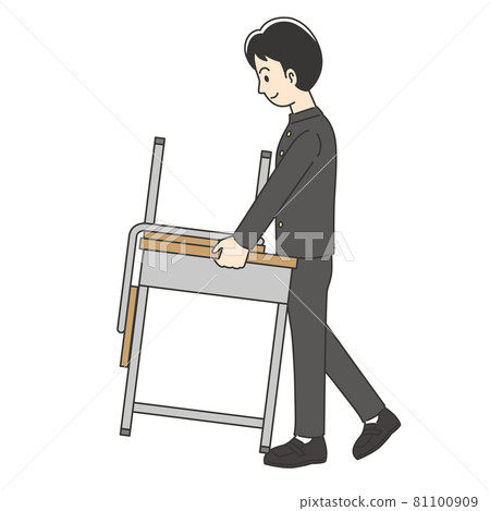 High school boy carrying a desk and chair - Stock Illustration ...