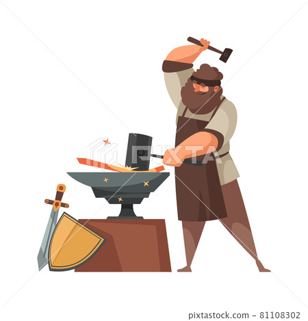 Medieval Blacksmith Cartoon Illustration - Stock Illustration [81108302 ...