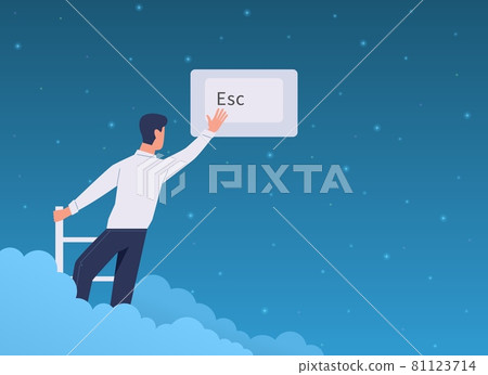 Escape, exit. Cartoon man presses on Esc... - Stock Illustration ...