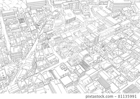 Residential area line drawing seen from the sky - Stock Illustration ...