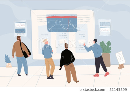 Cartoon flat trading businessman characters at... - Stock Illustration ...