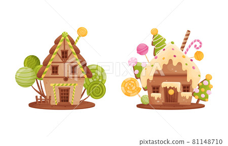 Cute little candy houses set. Lovely cottages... - Stock Illustration ...
