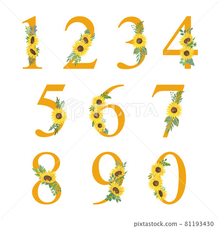 Numbers decorated with sunflowers and leaves,... - Stock Illustration ...