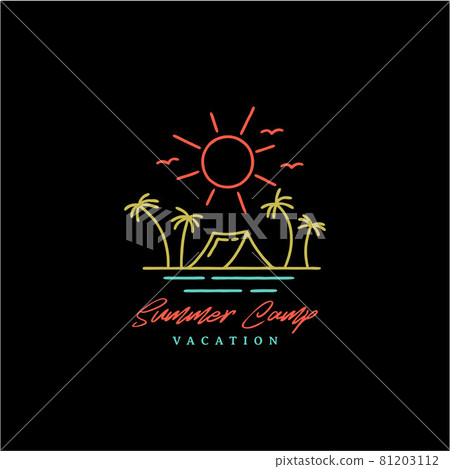 Line art summer beach camping recreation logo... - Stock Illustration ...