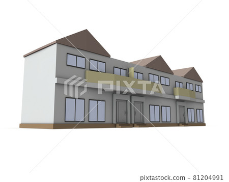 Architectural model of a terrace house. White... - Stock Illustration ...
