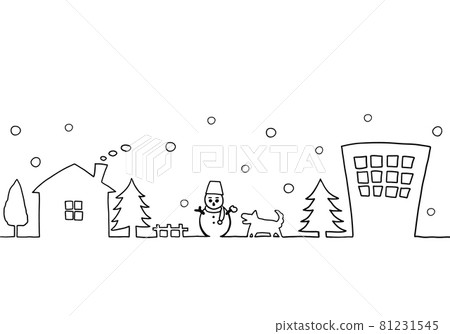 Cute winter landscape line drawing illustration - Stock Illustration ...
