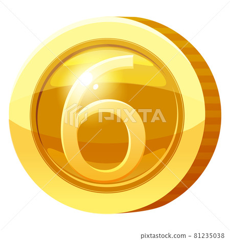 Gold Medal Coin Number 6 symbol. Golden token... - Stock Illustration ...