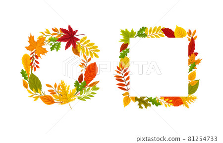Round and square frames of autumn colorful... - Stock Illustration ...