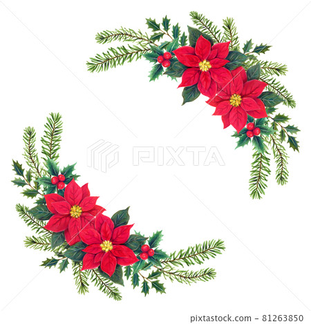 Christmas wreath poinsettia watercolor... - Stock Illustration ...