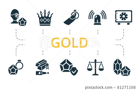 Gold icon set. Contains editable icons theme... - Stock Illustration ...