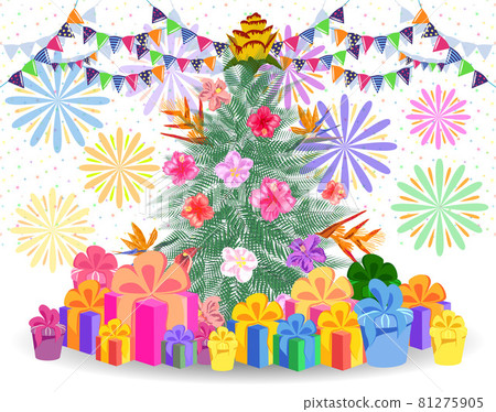 Christmas tree made of tropical monstera... - Stock Illustration ...