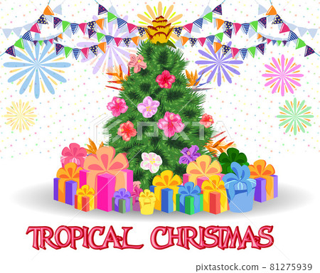 Christmas tree made of tropical monstera... - Stock Illustration ...