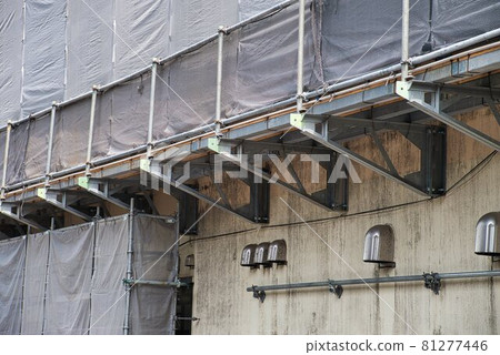 Scaffolding brackets installed on the wall of a... - Stock Photo ...