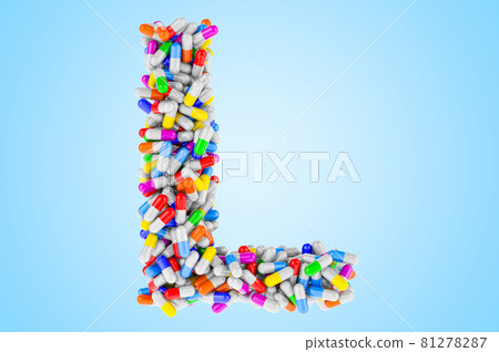 Letter L from medicine capsules, pills. 3D... - Stock Illustration ...