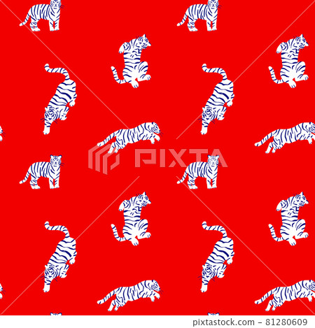 Red cute tiger pattern - Stock Illustration [81280609] - PIXTA