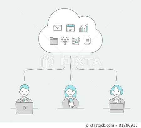 Image of business people using cloud services... - Stock Illustration ...