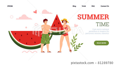 Summer time web banner with watermelon and... - Stock Illustration ...