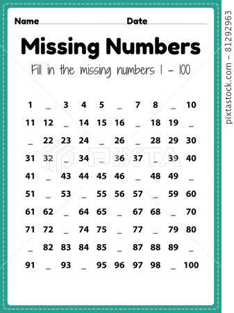 Maths worksheets, missing numbers 1 to 100... - Stock Illustration ...