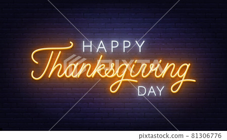 Happy thanksgiving day neon sign. Greeting card... - Stock Illustration ...