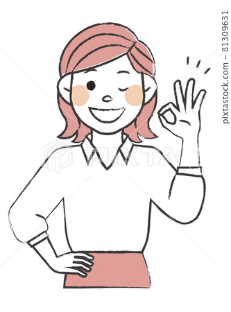 Female OK sign Hand-painted pink white upper body - Stock Illustration ...