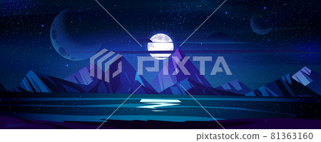Night ocean landscape, full moon and stars... - Stock Illustration ...