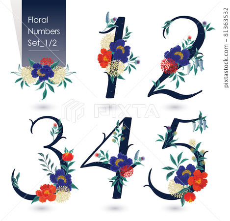 Vector illustration of floral numbers... - Stock Illustration [81363532 ...