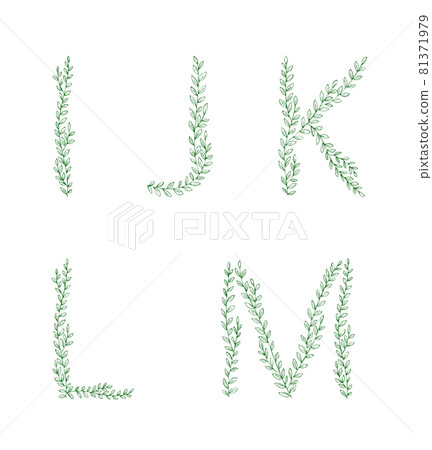 Green tree branch set of letters. Alphabet abc... - Stock Illustration ...
