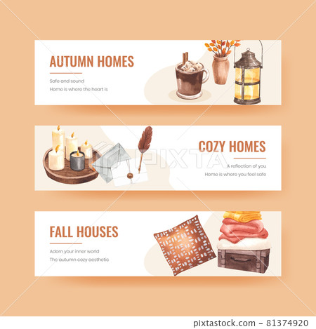 Banner template with autumn home cozy... - Stock Illustration [81374920 ...