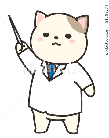 A cat in a white coat explaining with a baton. - Stock Illustration ...
