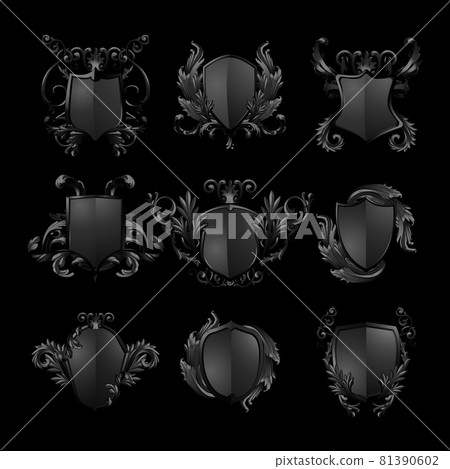 Black Baroque shield elements vector set - Stock Illustration [81390602] - PIXTA