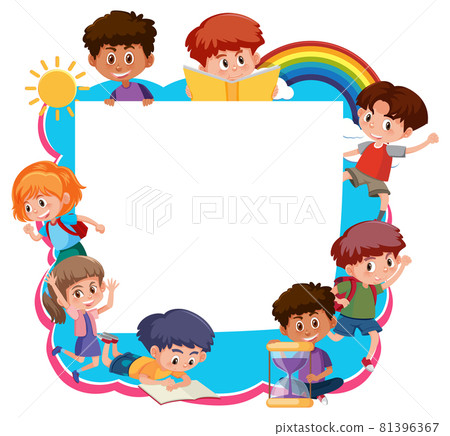 Frame template with school kids cartoon character - Stock Illustration ...