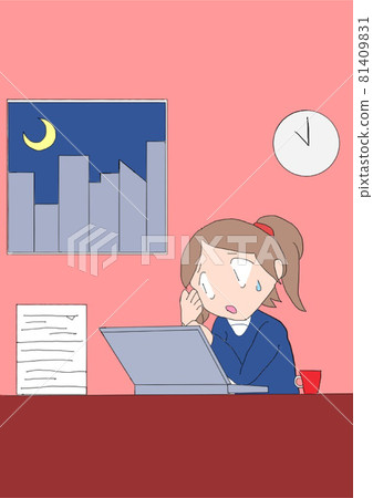 A woman who does not finish her work and works... - Stock Illustration ...
