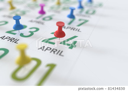 April 24 date and push pin on a calendar, 3D... - Stock Illustration ...