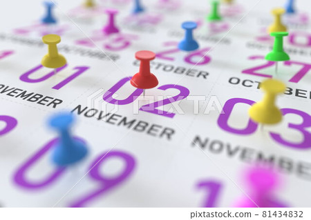 November 2 date and push pin on a calendar, 3D... - Stock Illustration ...