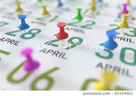 April 29 date marked with red pushpin on a... - Stock Illustration ...