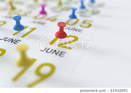 June 12 date and push pin on a calendar, 3D... - Stock Illustration ...