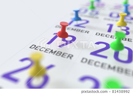 December 19 date and push pin on a calendar, 3D... - Stock Illustration ...