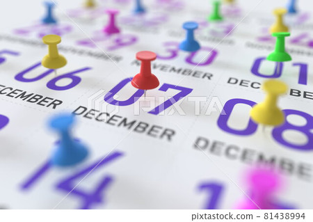 December 7 date marked with red pushpin on a... - Stock Illustration ...