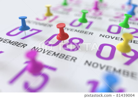 November 8 date and push pin on a calendar, 3D...-插圖素材 [81439004] - PIXTA圖庫