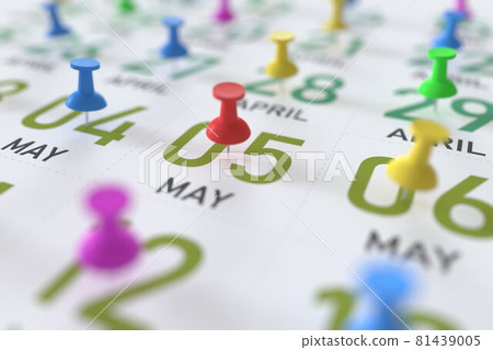 May 5 date marked with red pushpin on a... - Stock Illustration ...