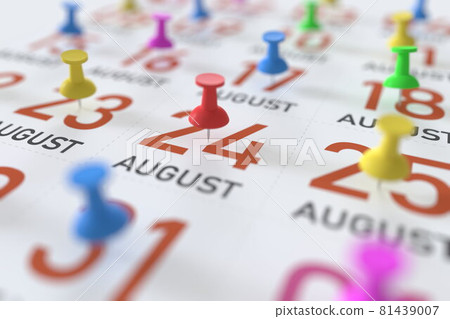 August 24 date marked with red pushpin on a... - Stock Illustration ...