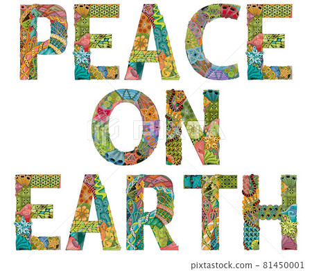 PEACE ON EARTH. Vector decorative zentangle object - Stock Illustration ...