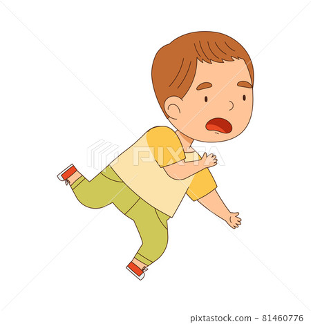 Cute Boy Tumbling Over and Stumbling While... - Stock Illustration ...