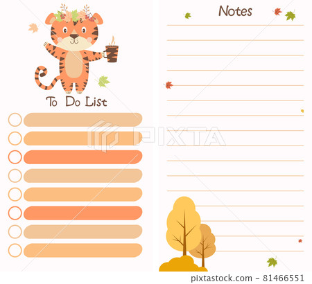 Autumn planner organizer with cute tiger with... - Stock Illustration ...