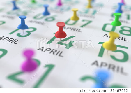 April 14 date and push pin on a calendar, 3D... - Stock Illustration ...